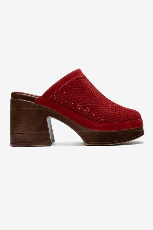 FOREVER & ALWAYS SHOES Dejas Leather Platform Block Heel Sandal - Red Suede