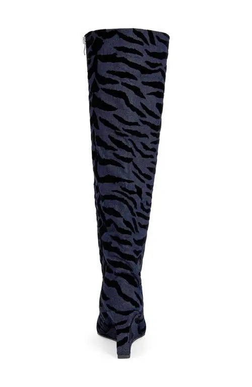 AZALEA WANG Knee High Animal Print Wedge Boot - Denim