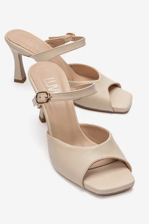 FOREVER & ALWAYS SHOES Urael Leather Stiletto Strap Sandal - Beige