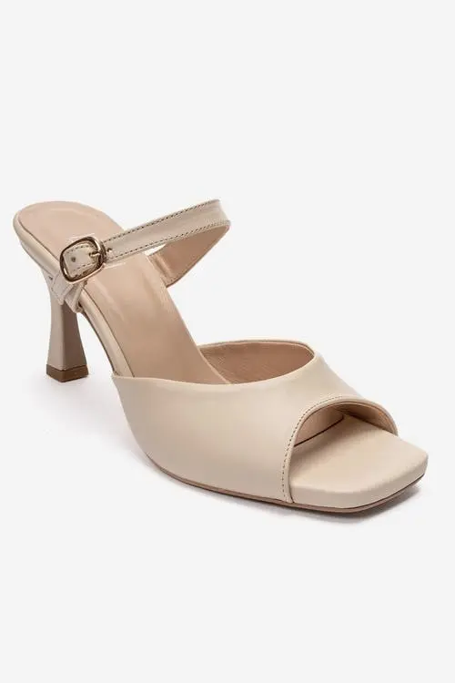 FOREVER & ALWAYS SHOES Urael Leather Stiletto Strap Sandal - Beige