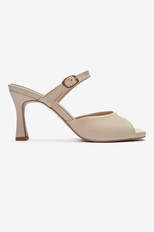 FOREVER & ALWAYS SHOES Urael Leather Stiletto Strap Sandal - Beige