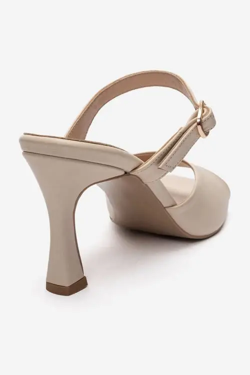 FOREVER & ALWAYS SHOES Urael Leather Stiletto Strap Sandal - Beige