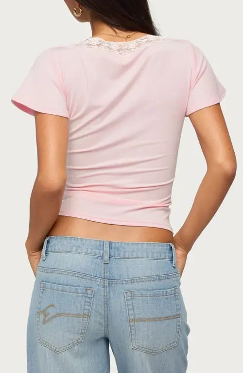 EDIKTED Lace Trim Plunge Neck Flutter Sleeve Top - Light-pink