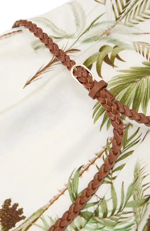 REISS Palma Palm Print Linen Midi Dress - Ivory/khaki