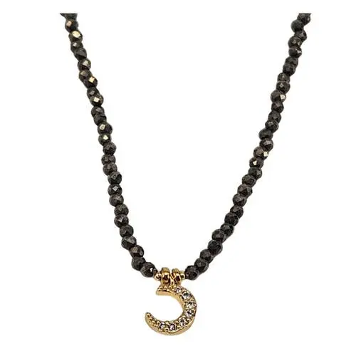 MADISON BEVERLY HILLS Hematite Micro Bead Crescent Moon Choker Necklace