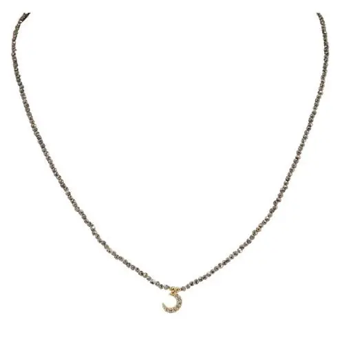 MADISON BEVERLY HILLS Hematite Micro Bead Crescent Moon Choker Necklace