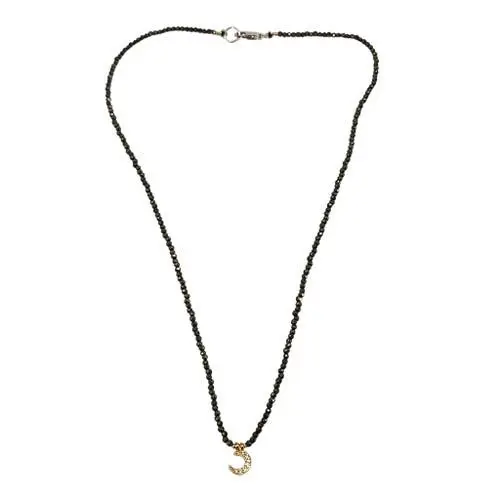 MADISON BEVERLY HILLS Hematite Micro Bead Crescent Moon Choker Necklace