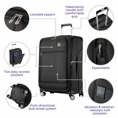 SKYWAY Sigma 7.0 Softside Expandable 24" Medium Checked Spinner Luggage - Black
