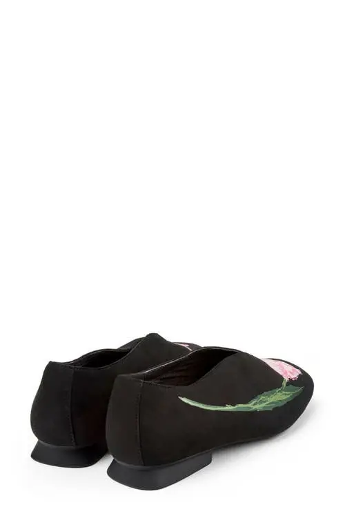 Camper Casi Myra Twins Floral Ballerina Flat - Black