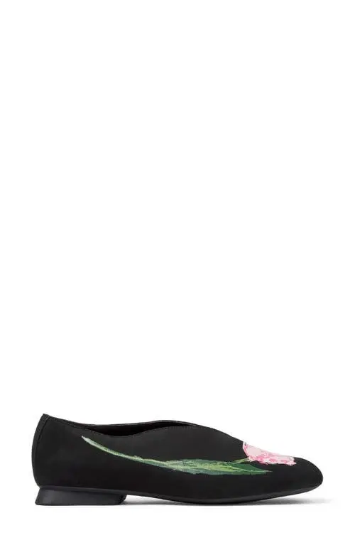 Camper Casi Myra Twins Floral Ballerina Flat - Black
