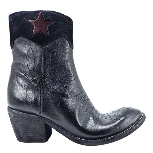 MADISON MAISON Cowboy Round Toe Star Ankle Boot - Navy