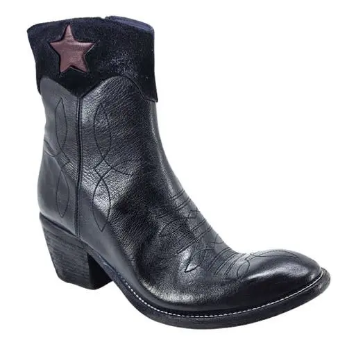MADISON MAISON Cowboy Round Toe Star Ankle Boot - Navy