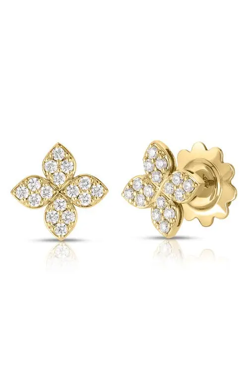 Roberto Coin Love In Verona Pavé Diamond Flower Stud Earrings - Yellow