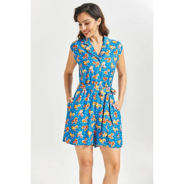 MODCLOTH Roller Skate Print Romper With Belt - Roll With It