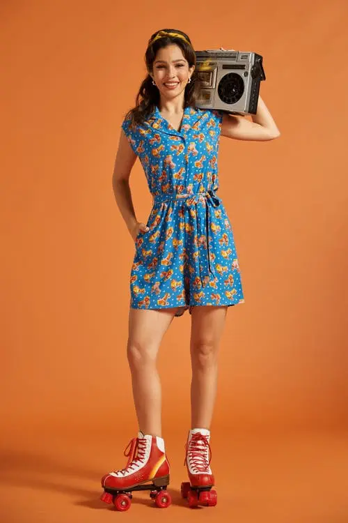 MODCLOTH Roller Skate Print Romper With Belt