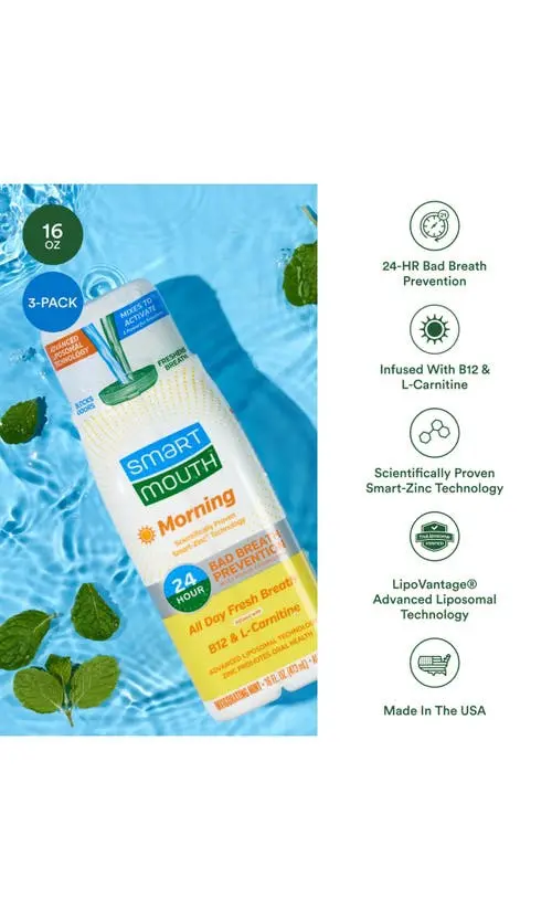 SMARTMOUTH Advanced Liposomal Zinc-activated Morning Mouthwash 16 Fl Oz Each