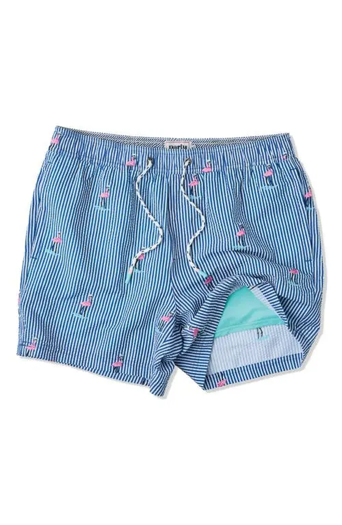 PARTY PANTS Embroidered Stripe Party Starter Swim Trunks - Indigo