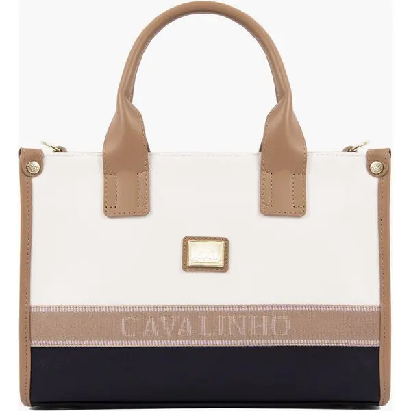 CAVALINHO Structured Handbag With Top Zip Closure - Beige/white/navy