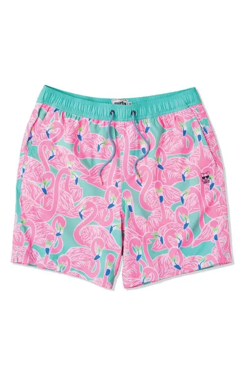 PARTY PANTS Flamingo Print Mid-thigh Swim Trunks