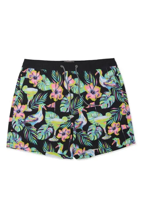 PARTY PANTS Tross Up" Cocktail And Albatross Print Swim Trunks