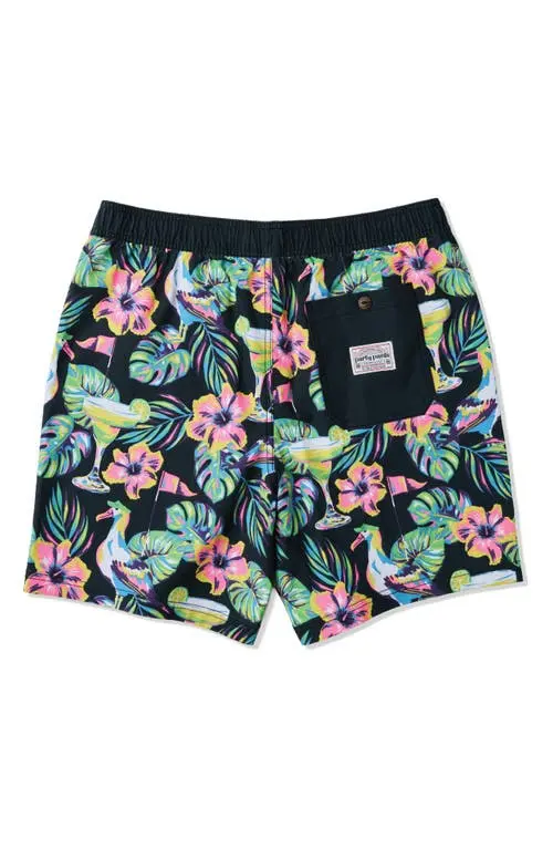 PARTY PANTS Tross Up" Cocktail And Albatross Print Swim Trunks