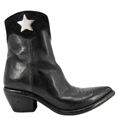 MADISON MAISON Cowboy Pointy Toe Star Ankle Boots - Black