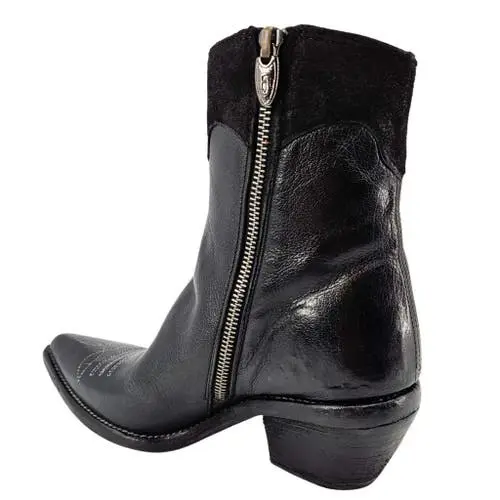MADISON MAISON Cowboy Pointy Toe Star Ankle Boots - Black