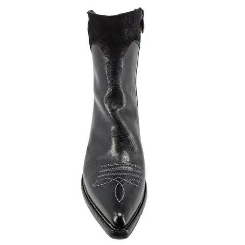 MADISON MAISON Cowboy Pointy Toe Star Ankle Boots - Black