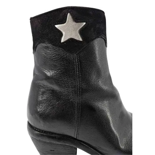 MADISON MAISON Cowboy Pointy Toe Star Ankle Boots - Black