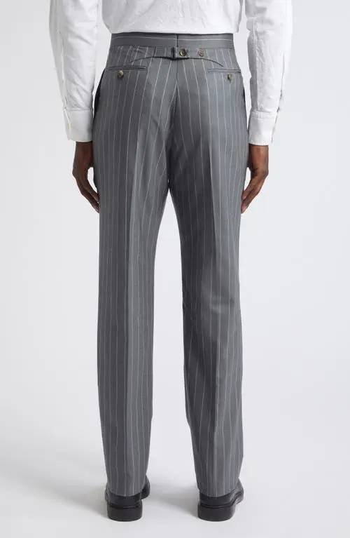 Thom Browne Pinstriped Wool Trousers With Tricolor Grosgrain Loop