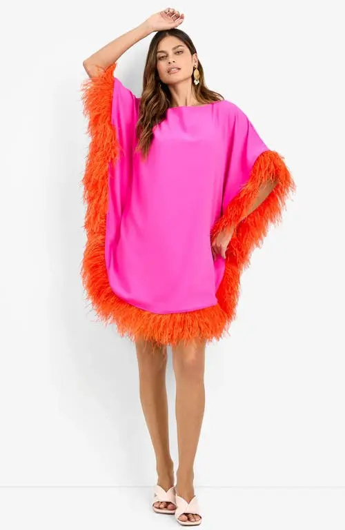 Trina Turk Feather Trim Caftan Mini Dress - Luminosa Rosa