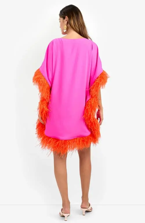 Trina Turk Feather Trim Caftan Mini Dress