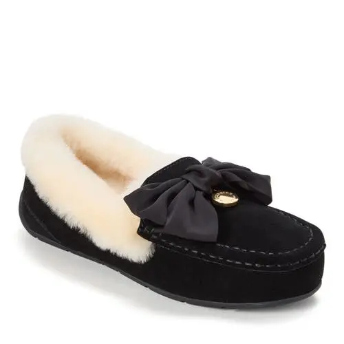DEARFOAMS Fireside Mel Dream Bow Moccasin Slippers - Black