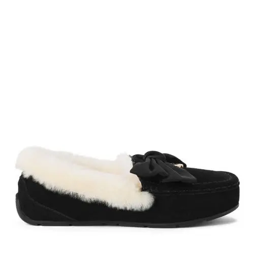 DEARFOAMS Fireside Mel Dream Bow Moccasin Slippers - Black