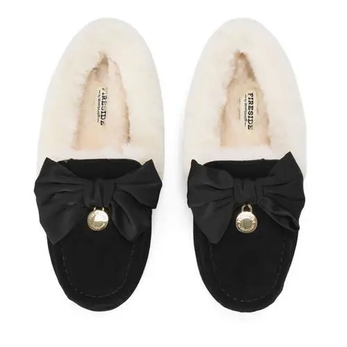 DEARFOAMS Fireside Mel Dream Bow Moccasin Slippers - Black