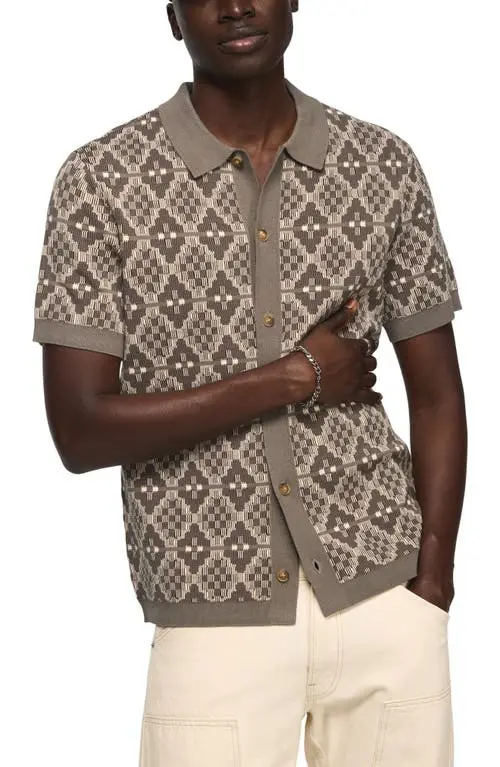 Lucky Brand Geo Jacquard Full Button Cardigan