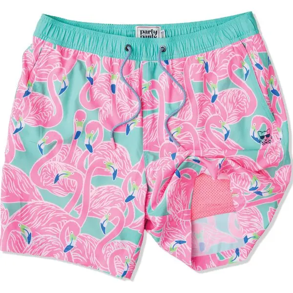 PARTY PANTS Flockin' Aye Happy Hour 5-inch Swim Trunks - Mint Green