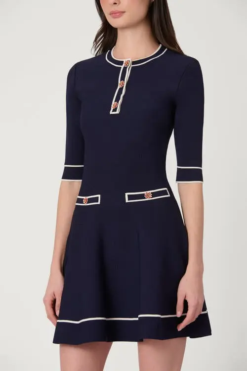 Shoshanna Embellished Knit A-line Dress - Navy