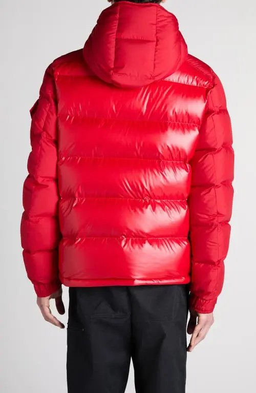 Moncler Maya Lacquered Nylon Down Jacket With Removable Hood - Red