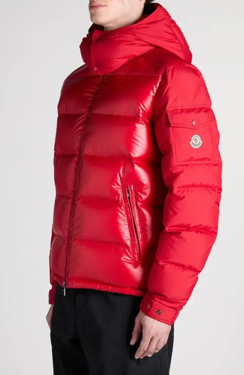 Moncler Maya Lacquered Nylon Down Jacket With Removable Hood - Red