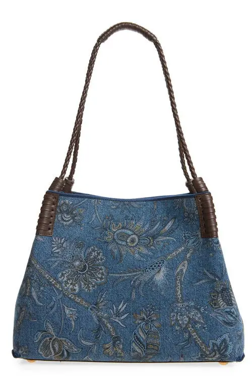 Etro Small Libra Denim Shopping Tote With Pegaso Logo