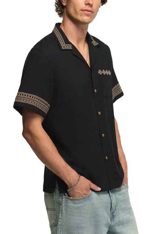 Lucky Brand Embroidered Cotton Camp Shirt