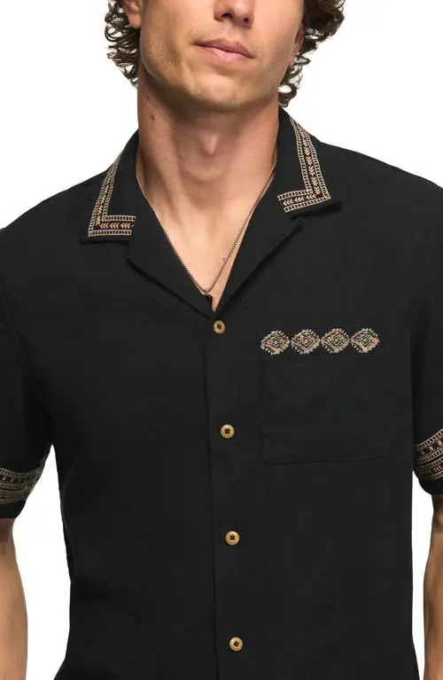 Lucky Brand Embroidered Cotton Camp Shirt