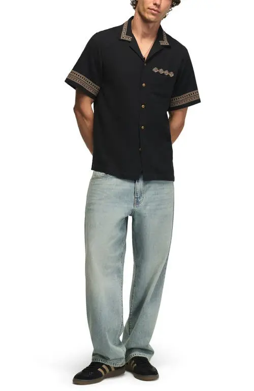Lucky Brand Embroidered Cotton Camp Shirt
