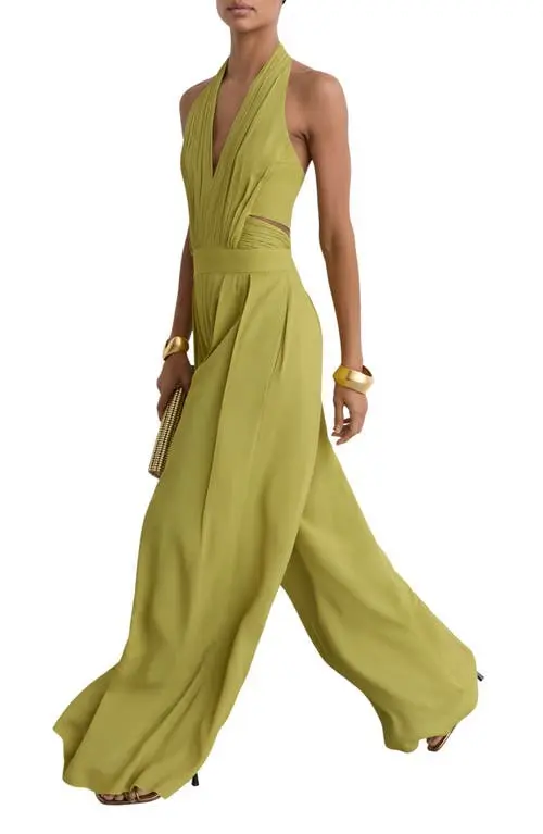 REISS Lainey Wide Leg Halter Jumpsuit