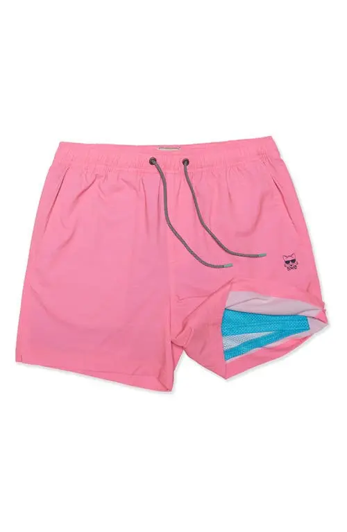 PARTY PANTS Solid Swim Trunks With Drawstring Waist - Neon Pink
