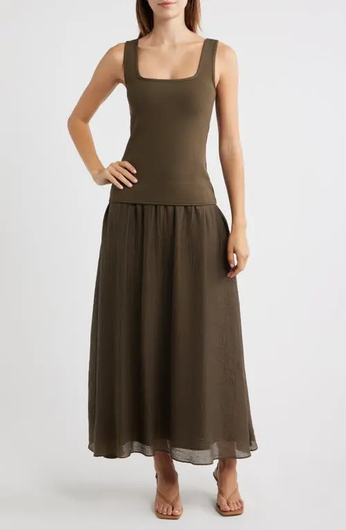 Moon River Square Neck Sleeveless Midi Dress