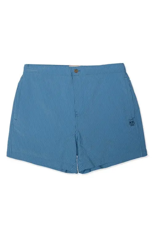 PARTY PANTS Mullet Seersucker Striped Swim Trunks - Blue