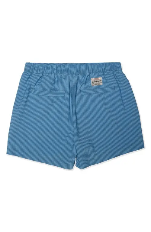 PARTY PANTS Mullet Seersucker Striped Swim Trunks - Blue