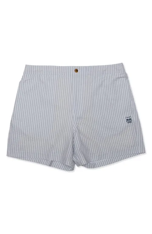 PARTY PANTS Seersucker Striped Swim Trunks - Grey